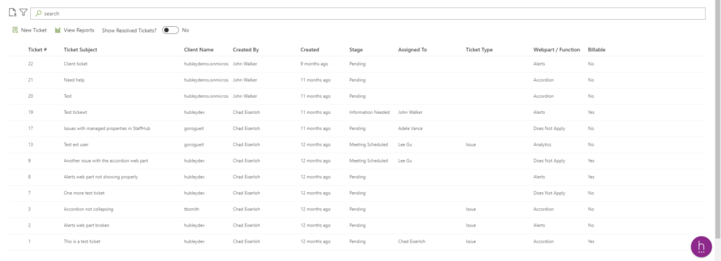 hubley TicketHub | Intranet Support Application | hubley